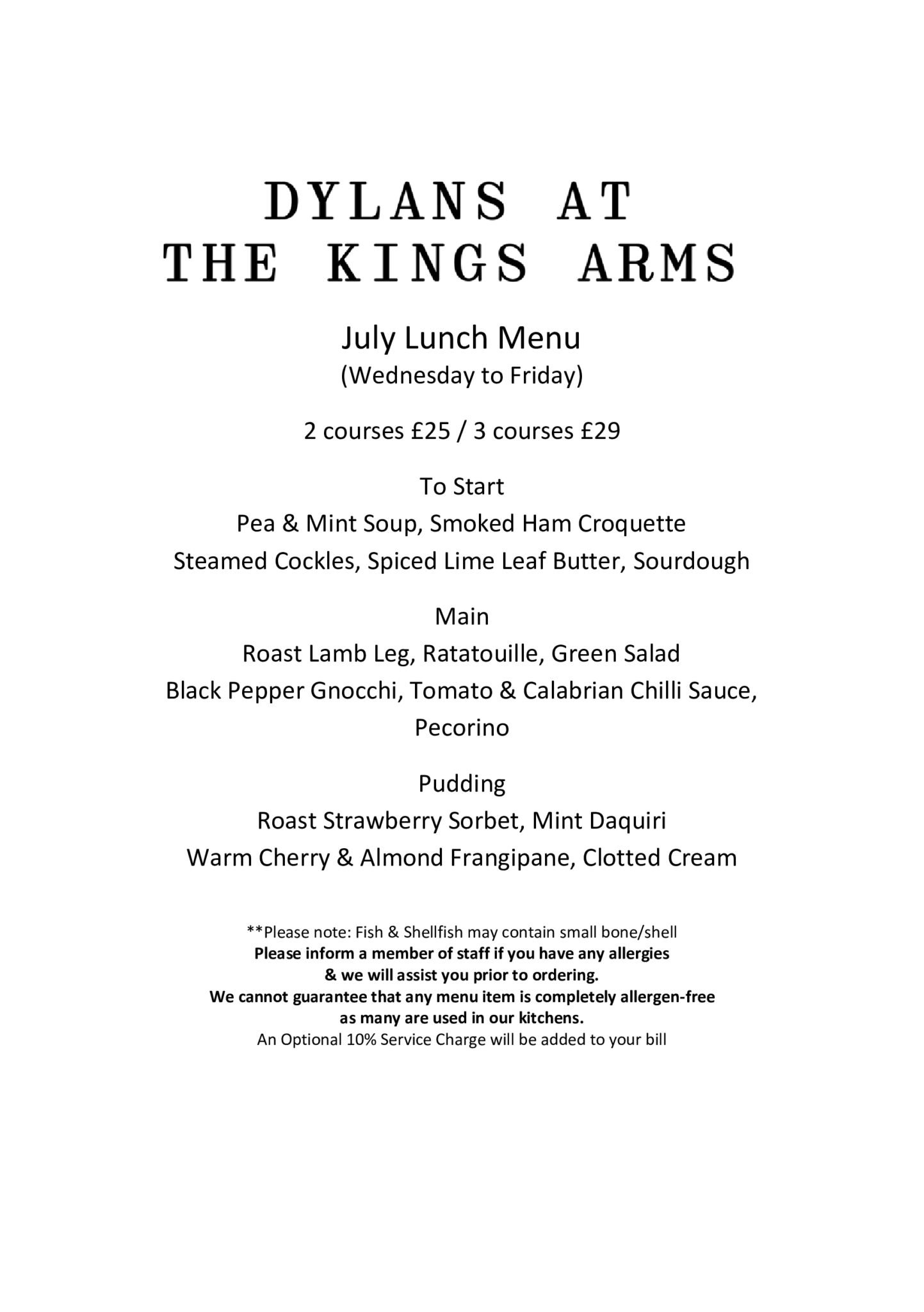 Menus - Dylans